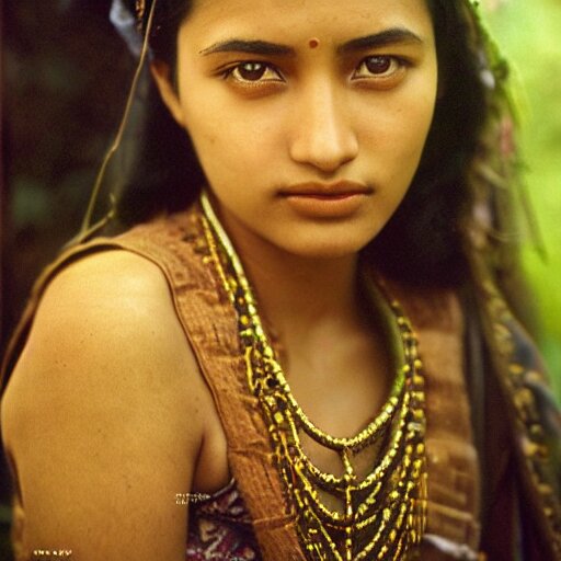 Lexica - Vintage portrait of a stunningly beautiful nepali female, dark ...