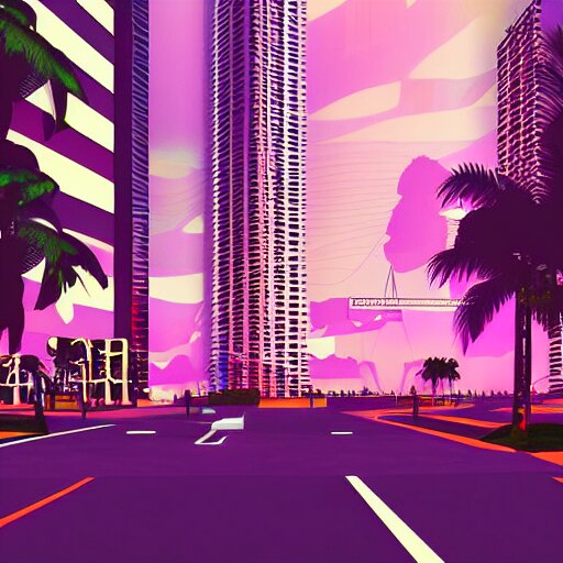 Lexica - Vaporwave city, Miami at night. Digital painting. Beeple. Banksy