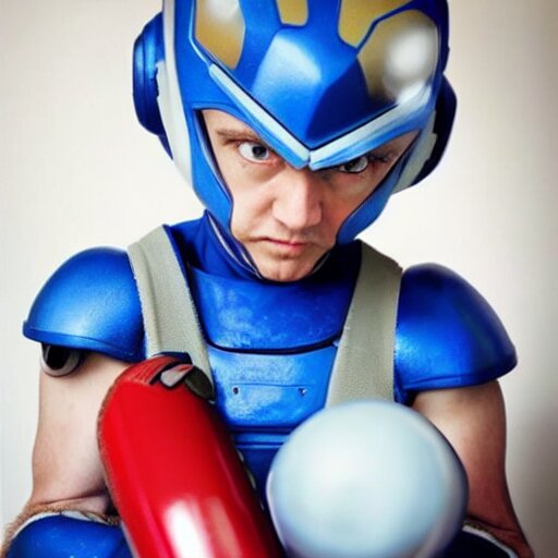 Lexica - A photo of a real - life megaman, hyperrealism