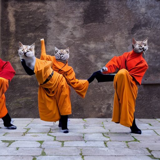 Lexica - Real cats dressed as shaolin monks, 4k