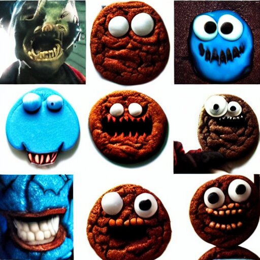 demonic cookie monster, evil, portrait, scary, creepy. detailed ...