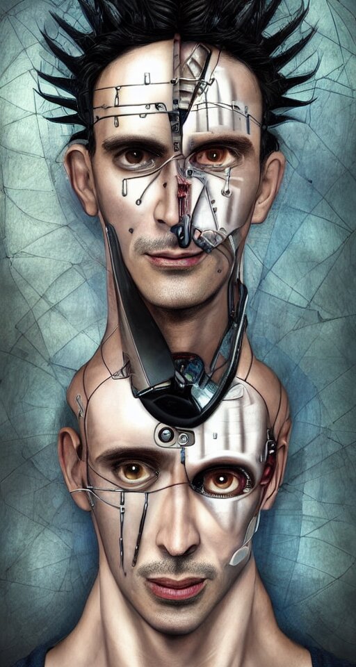 Lexica - A portrait photo of a latino mad scientist male with cyborg ...