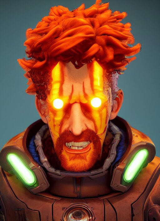 Lexica - Glowwave portrait of curly orange haired mad scientist man ...
