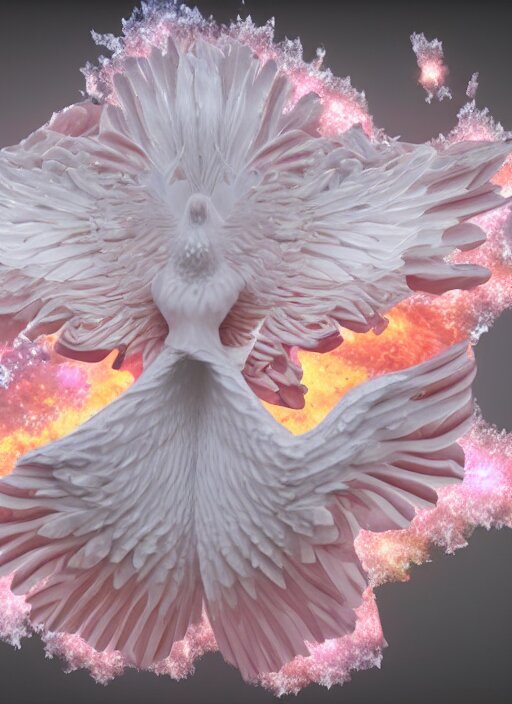 Lexica - White phoenix orange pink salt crystals sharp detail 3d render ...