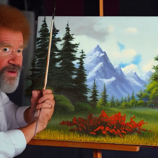 Lexica - A closeup photorealistic photograph of bob ross working on a ...