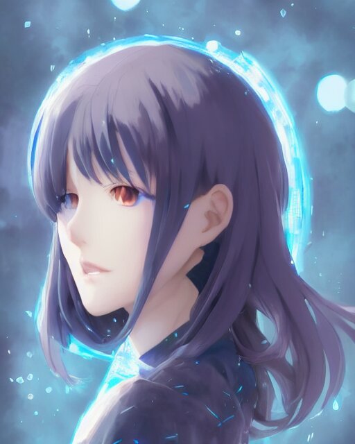 Lexica - A digital anime girl made out of 1s and 0s. Blue, holographic ...