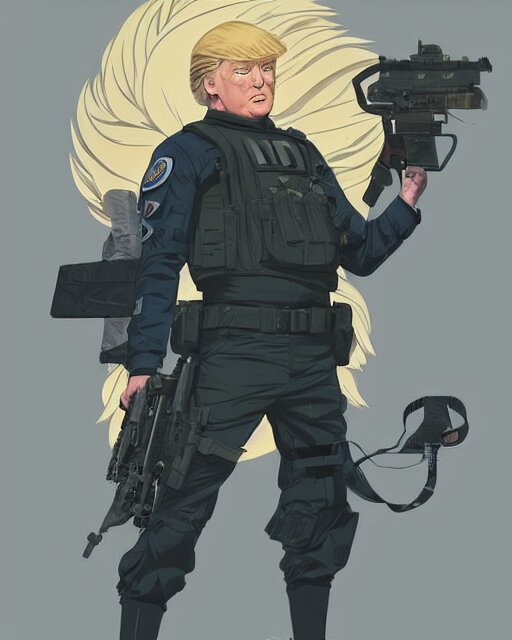 Lexica - Donald trump wearing tactical gear, very anime, fine - face ...