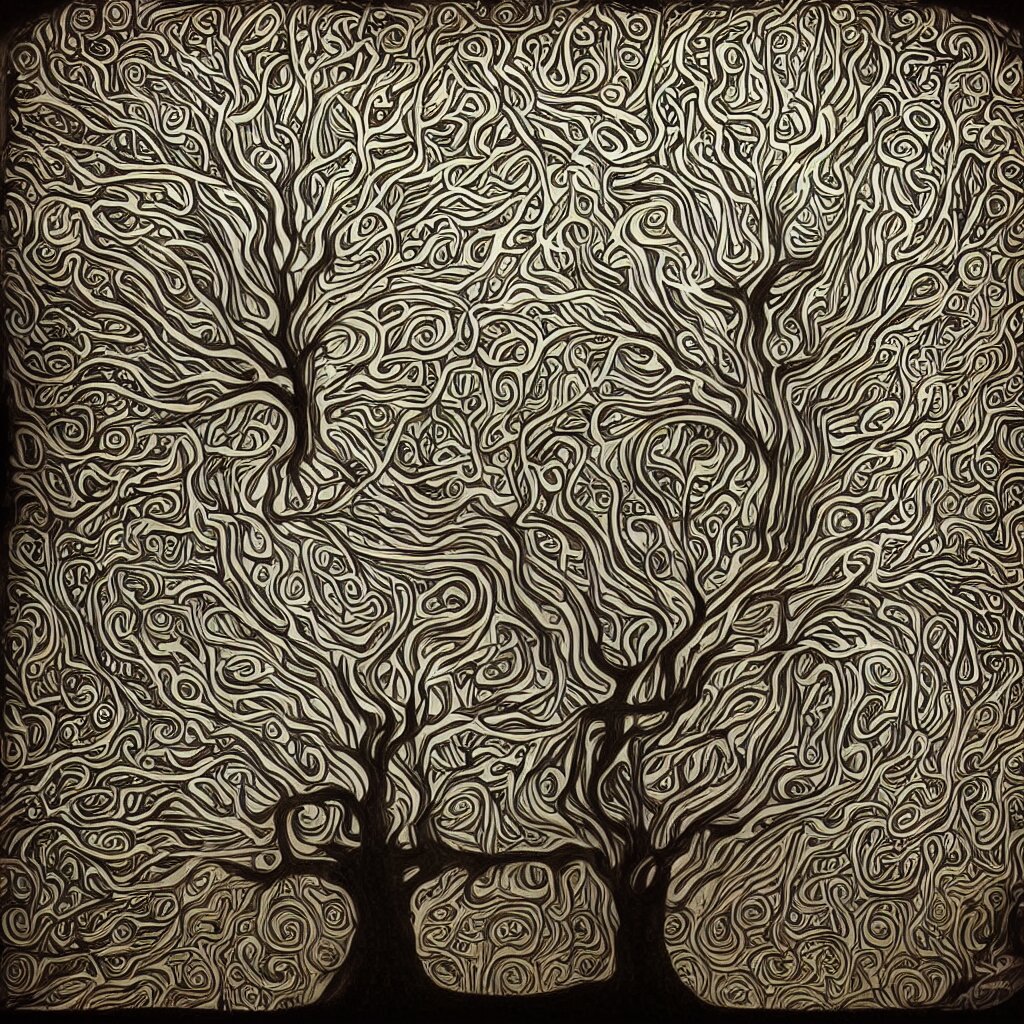 Lexica - Tree of life, yggdrasil, latte art, moody lighting, by moebius ...