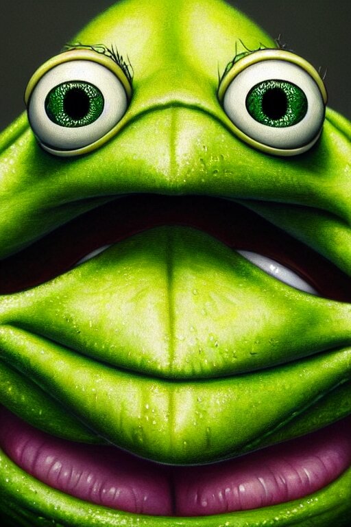 Lexica - A beautiful oil painting hyperrealism of a happy smiling kermit the frog head, green ...