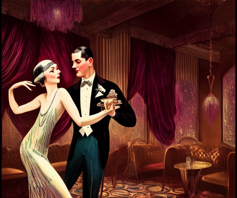 Lexica - A beautiful classy dancing couple, dimly lit upscale 1920s ...
