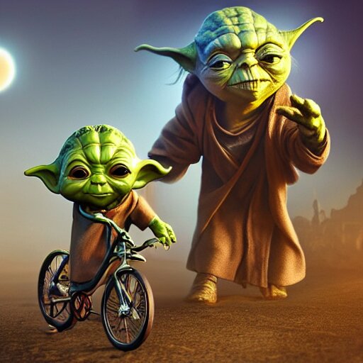 Lexica - Yoda disguised as et on his bike, heading to the moon, sadness ...