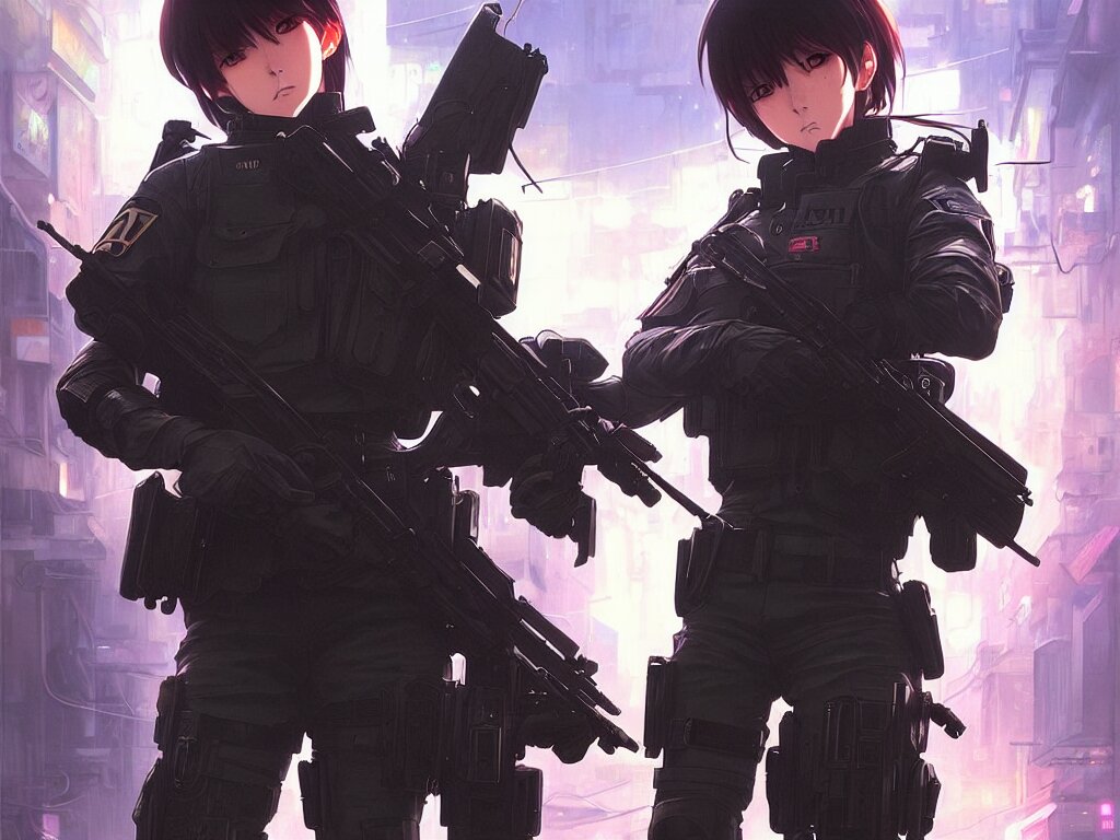 Lexica - Anime key visual of a young female swat officer fighting male ...