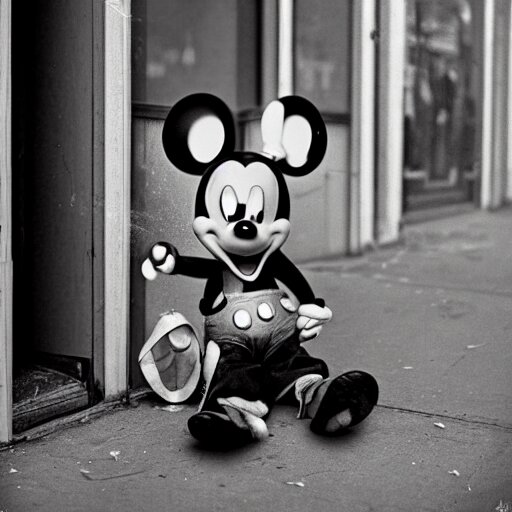 Lexica - Realistic photography of Mickey mouse being homeless in New ...