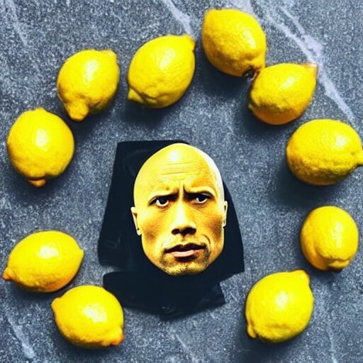 Lexica - A lemon in the shape of Dwayne Johnson's head