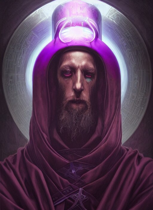 Lexica - Portrait of a cyberpunk orthodox priest with purple eyes, grim ...