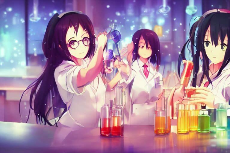 Lexica - Anime girls mixing chemicals in a lab. pixiv, by makoto ...