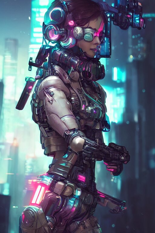 Lexica - Beautiful portrait of a heavily armed cyborg mercenary girl ...