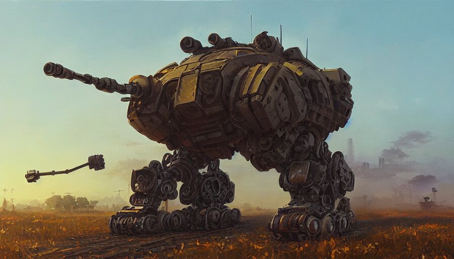 Lexica - An intricate oil painting of a giant scrap metal anime armored ...