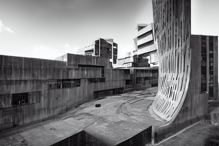 Lexica - A brutalist building in the shape of a Mobius strip, windows ...