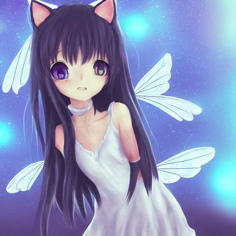 Lexica - Cute, full body, female, anime style, a cat girl with fairy ...