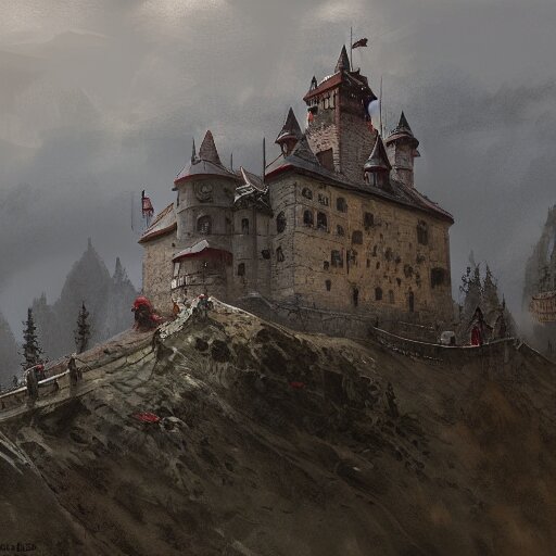 Lexica - Large medieval castle on top of a mountain, artstation, jakub ...