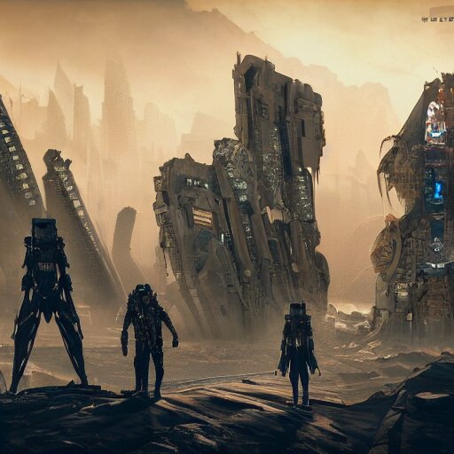 Lexica - Cyberpunk apocalyptic desert scenery with humanoids in a ...