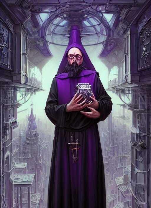 Lexica - Portrait of a cyberpunk orthodox priest with purple eyes, grim ...
