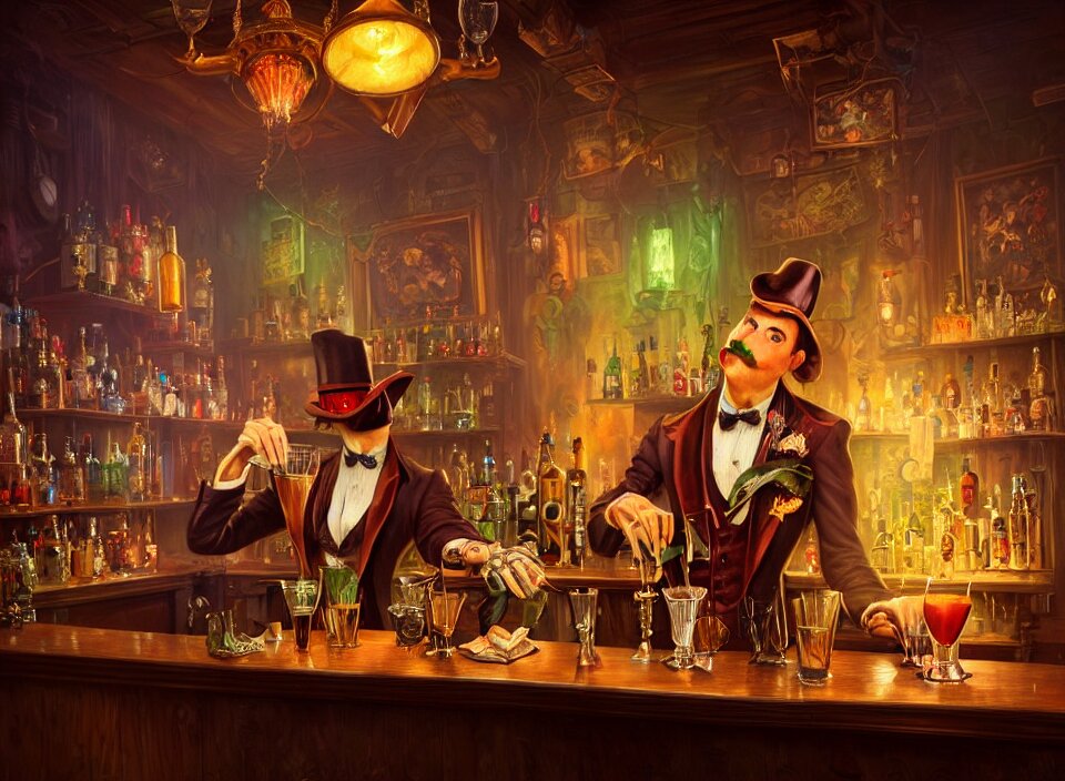 Lexica - Parrot anthro as dapper bartender, dimly-lit cozy tavern ...