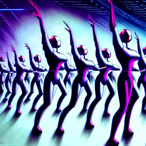 Lexica - Synthetic cyborg dancing ballet, cold colours, sharp textures ...