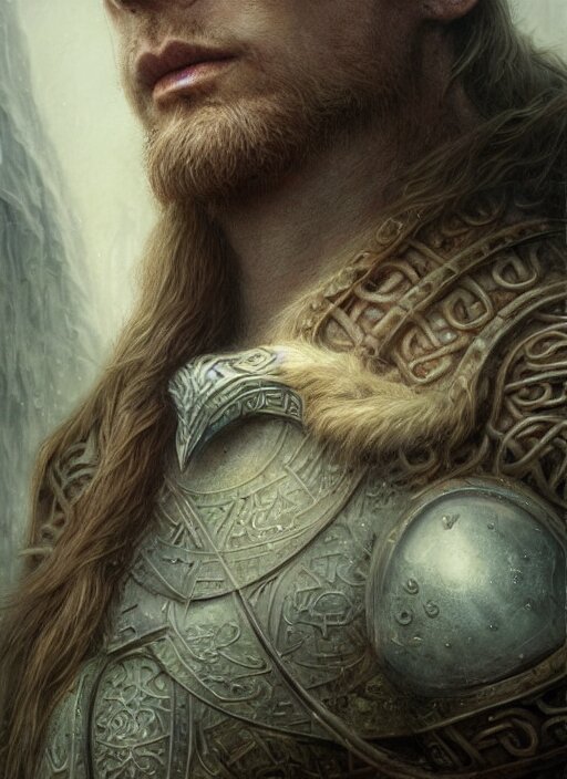 Lexica - Closeup portrait shot of a norse god in a scenic dystopian ...