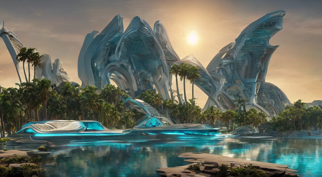 Lexica - a matte painting of a Modern Atlantis temple of dynasty highly ...