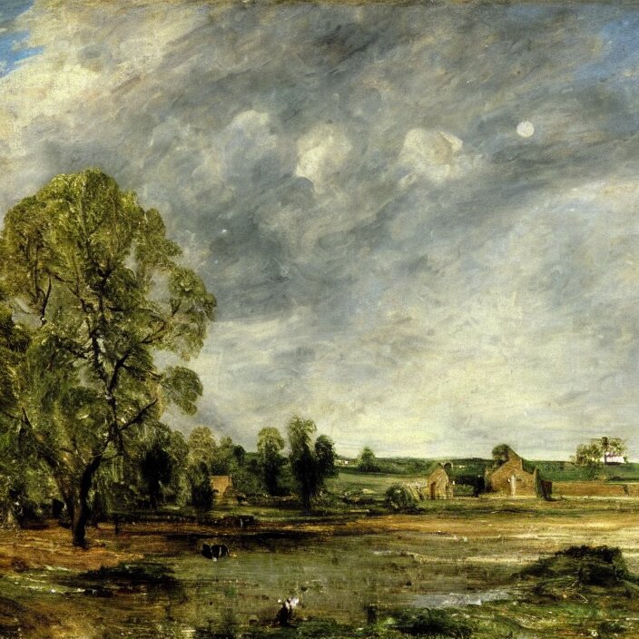 Lexica - A building in a serene landscape, by john constable