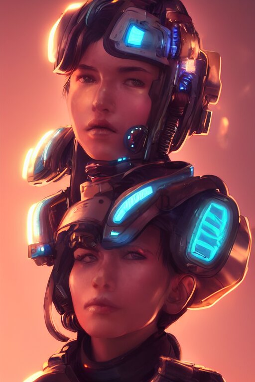 Lexica - Beautiful close - up portrait of a cyborg mercenary girl, art ...