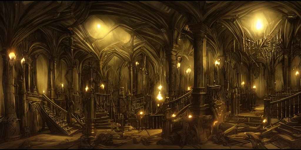 Lexica - Dark sinister vampire lair interior by Michael Parkes, library ...