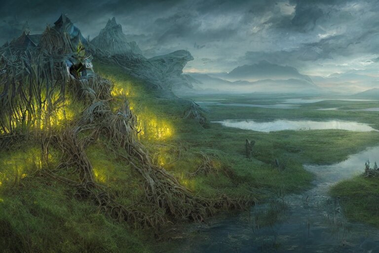 aerial view, fantasy painting, dungeons and dragons, a faerie vi ...