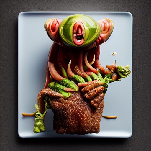 a strange alien meal, photorealistic, 8 k, professional food pho ...