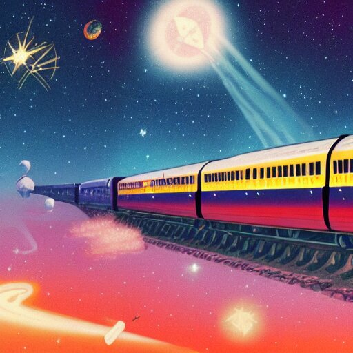 Lexica - A retro sci fi wallpaper of a train flying through space ...