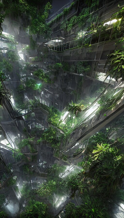 Lexica - A futuristic Hanging Gardens of Babylon, sweat drops, insane ...