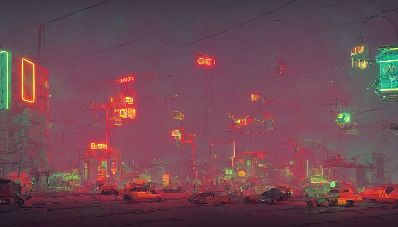 Lexica - Robots on the streets, bricked soviet buildings, neon lights ...