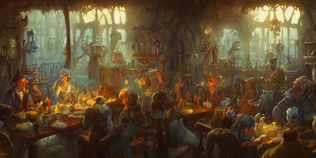 Lexica - Tavern scene, cinematic, Victorian, by Tony Sart and Anato ...