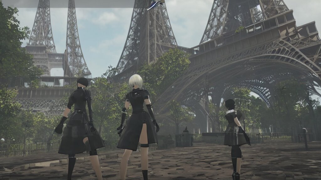Lexica - Screenshot from Nier Automata, near the Eiffel tower in Paris