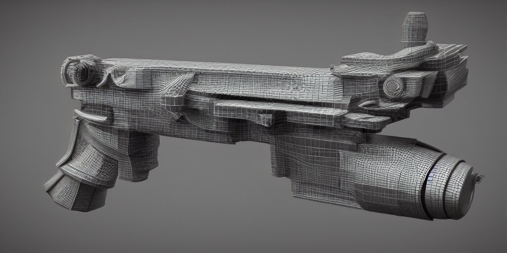 detailed cyber punk 3D ray gun made from DeLorean scrap parts, r ...