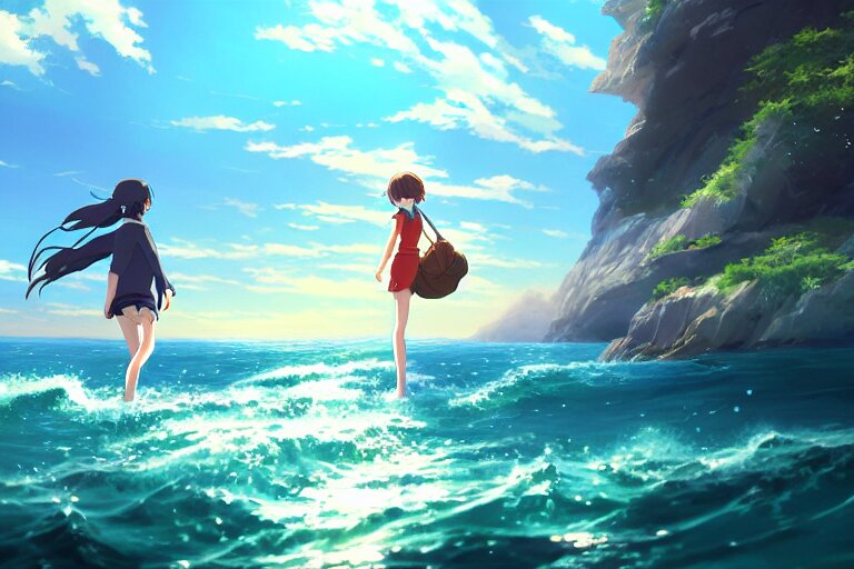 Lexica - Friends splashing in the ocean, key visual, a fantasy digital ...