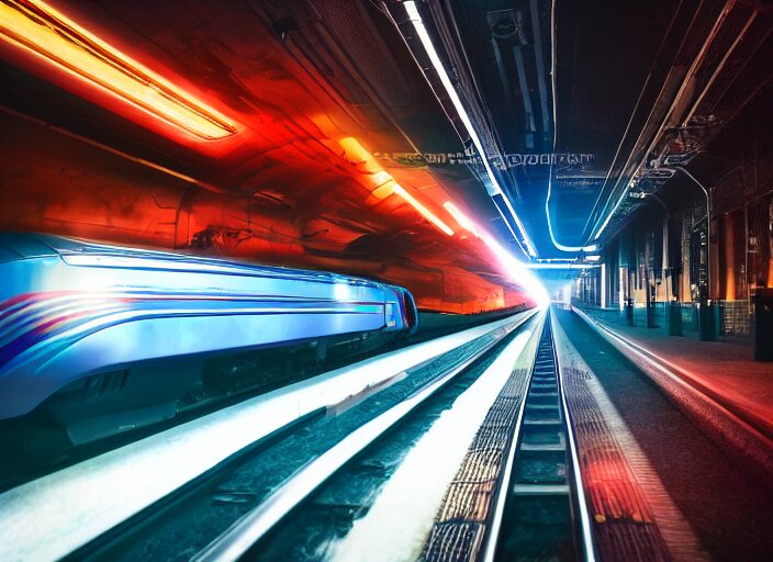 Lexica - A 3 5 mm photo of a futuristic high speed rail train with led ...