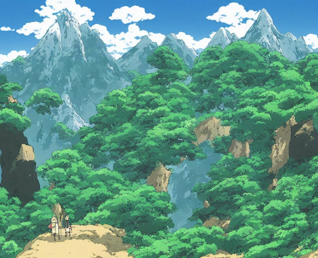 Lexica - A beautiful mountain landscape by studio ghibli