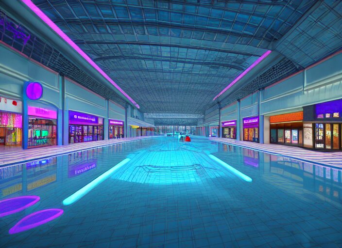 Lexica - Inside a massive pristine empty mall with a large swimming ...