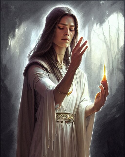 Lexica - A female priestess casting a healing spell | | pencil sketch ...