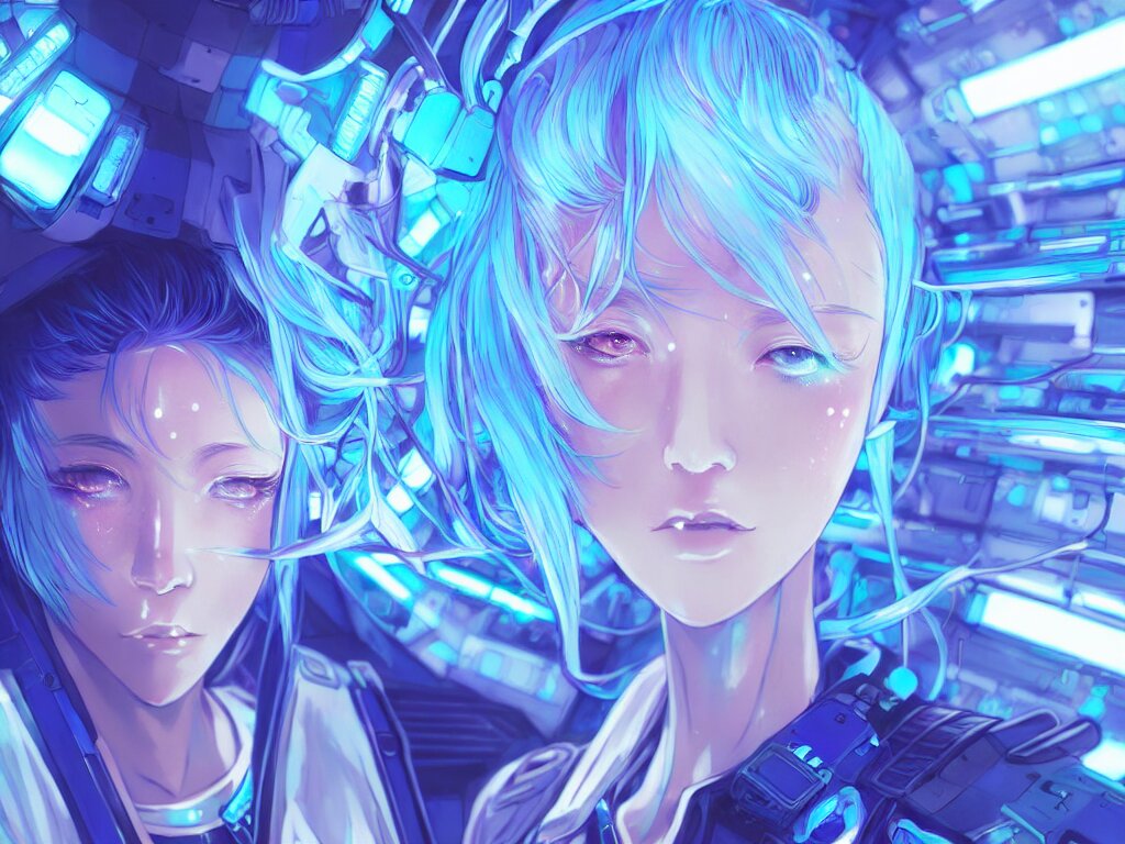 Lexica - Portrait light blue hair anime visual futuristic female cyber ...