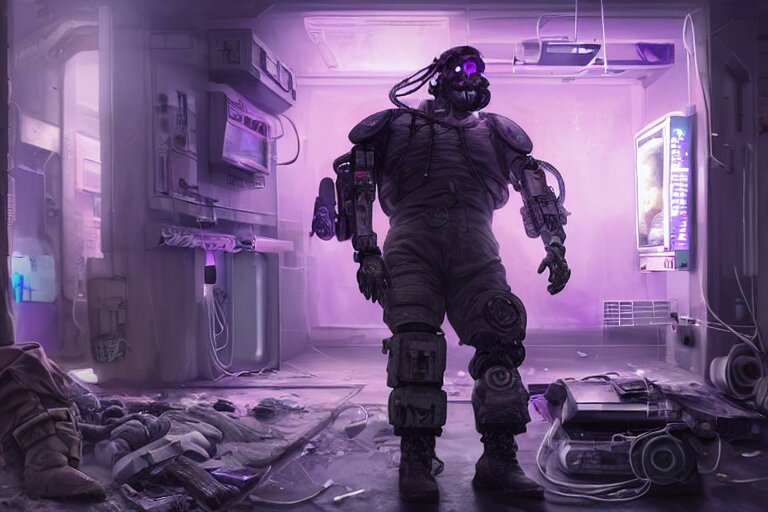 Lexica - Ultra realistic illustration, a hefty damaged cyberpunk male ...