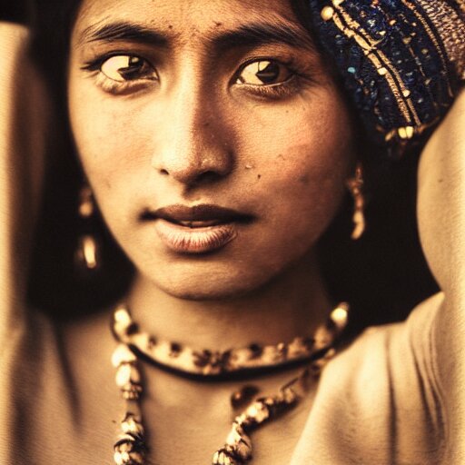Lexica - Vintage portrait of a stunningly beautiful nepali female, dark ...
